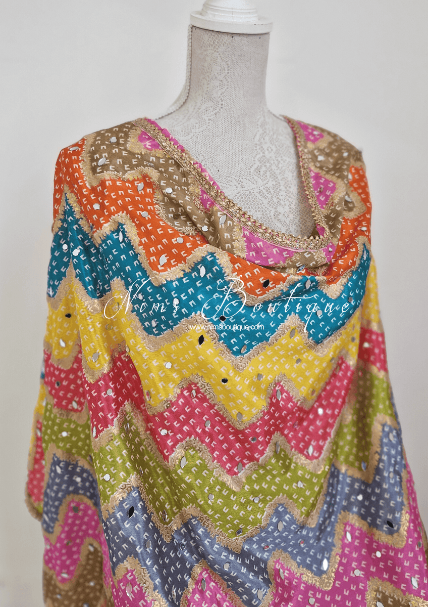 Sitara Luxury Multicolour Mirror Brights Zig Zag Dupatta/Chunni | Nim's ...