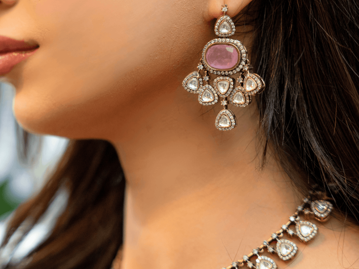 Kavya Pink Stone Jewellery Set | Nim's Boutique | Leicester