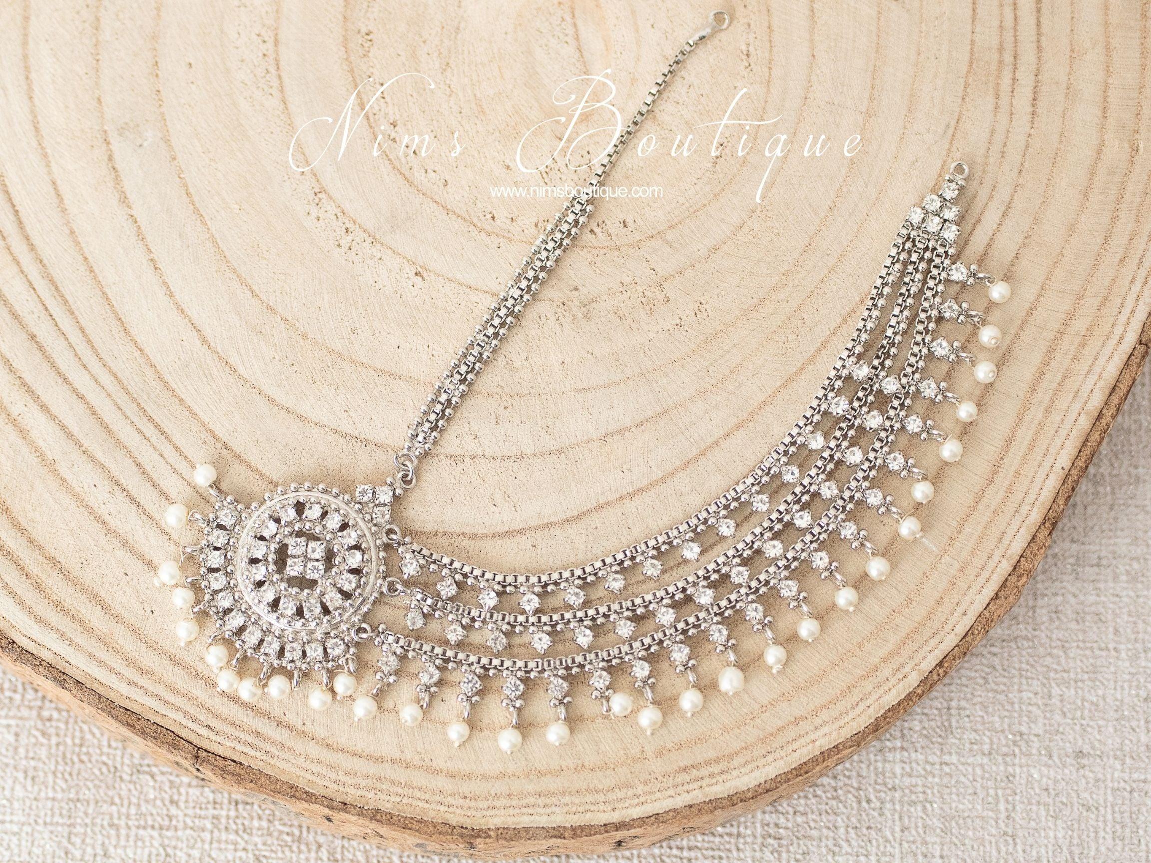Royal Silver & Pearl Headpiece/Matha Patti (one side) – Nims Boutique